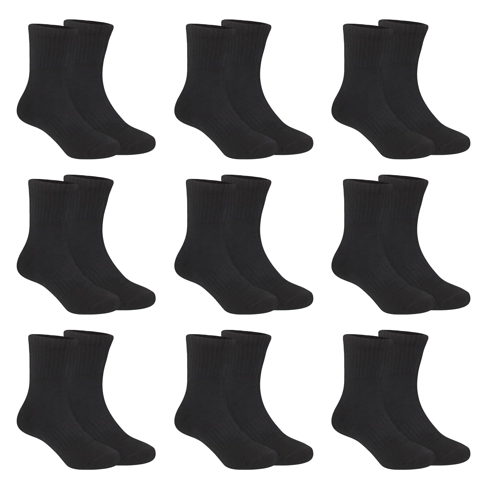 Auranso Boys' Crew Socks 9 Pairs Kids Girls Athletic Ankle Socks Black 6-8Years