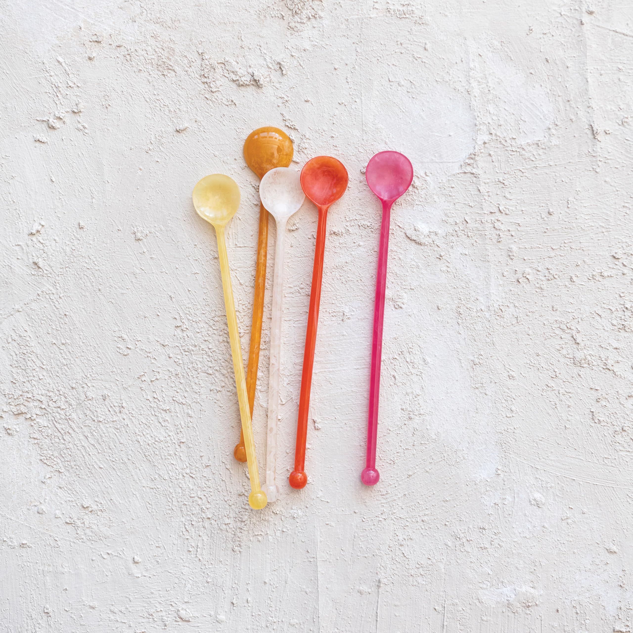 Creative Co-Op Resin Cocktail Spoon Set, Multicolor, Set of 5