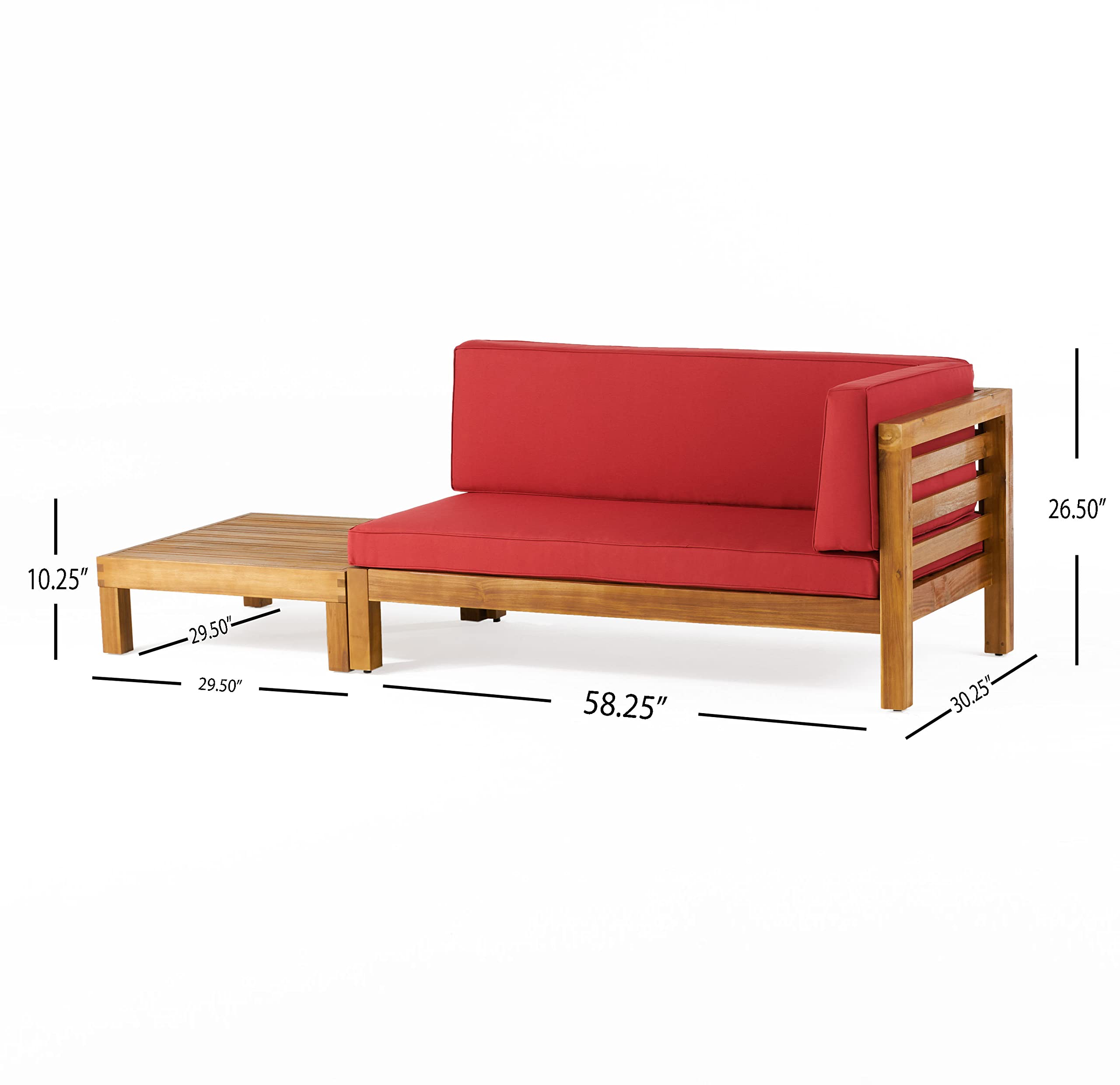 Christopher Knight Home Oana Outdoor Right Arm Loveseat and Coffee Table Set - Acacia Wood - Teak/Beige