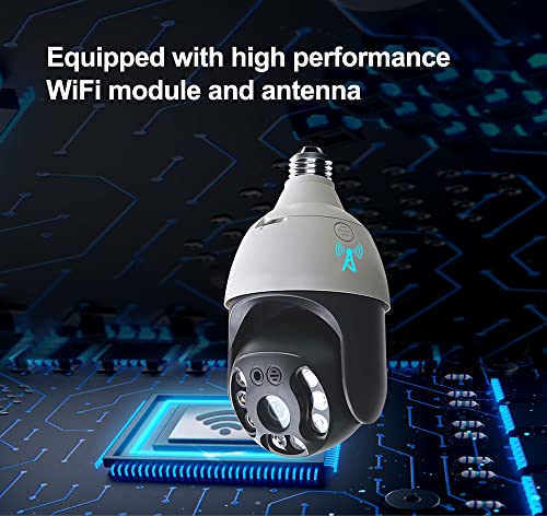 EVERSECU 2K 4MP Light Bulb Security Camera, Outdoor Waterproof, 360° View, 2.4G WiFi&Wireless, Motion Detection, Auto Tracking, 2 Way Audio, Color Night Vision, Work with Alexa Google