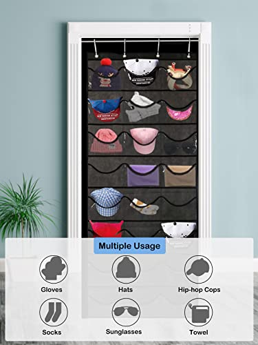 GOJUSO Hat Rack Wall Mount and 10 Adhesive Hat Hooks for Wall Over The Door with 4 Metal Hooks /4 Adhesive Hooks