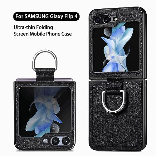 phone protective flip case Case Compatible with Samsung Galaxy Z Flip 5 Case with Ring ,Galaxy Z Flip 5 2023 Premium PU Leather Protective Phone Case Cover ,Slim Thin Protection Wireless Charging Shoc
