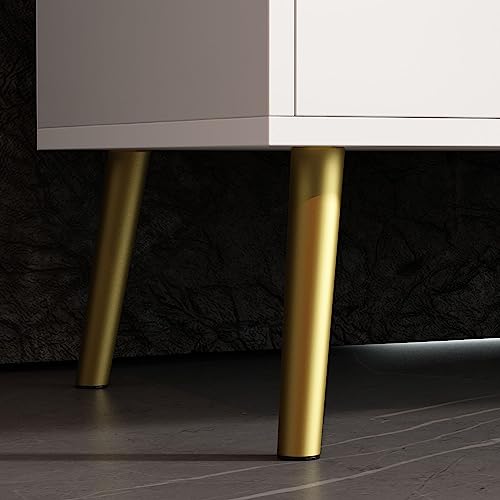 FAMAPY Modern Sideboard Buffet Storage Cabinet with Doors, Wood Buffet Table Kitchen Storage Cabinet with Gold Metal Legs, White (46.2”W x 15.6”D x 28.6”H)