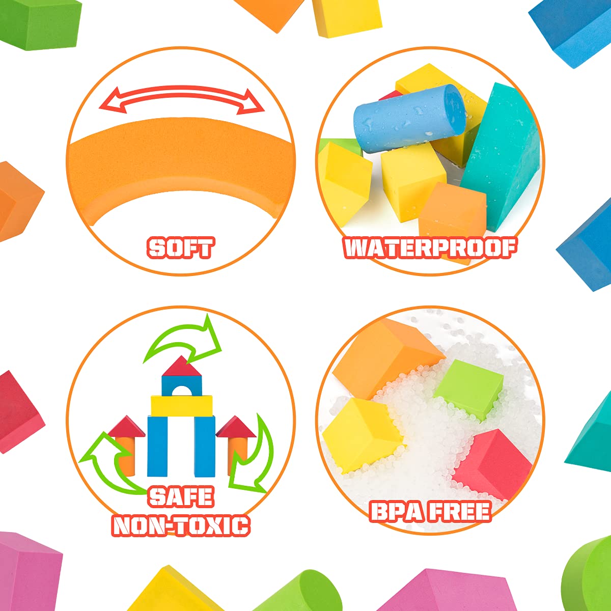 UNIH Building Blocks for Toddlers 1-3, Foam Blocks Toys Soft Blocks Toys Set for 1 2 3 4 Year Old Boy Girls (46PCS)