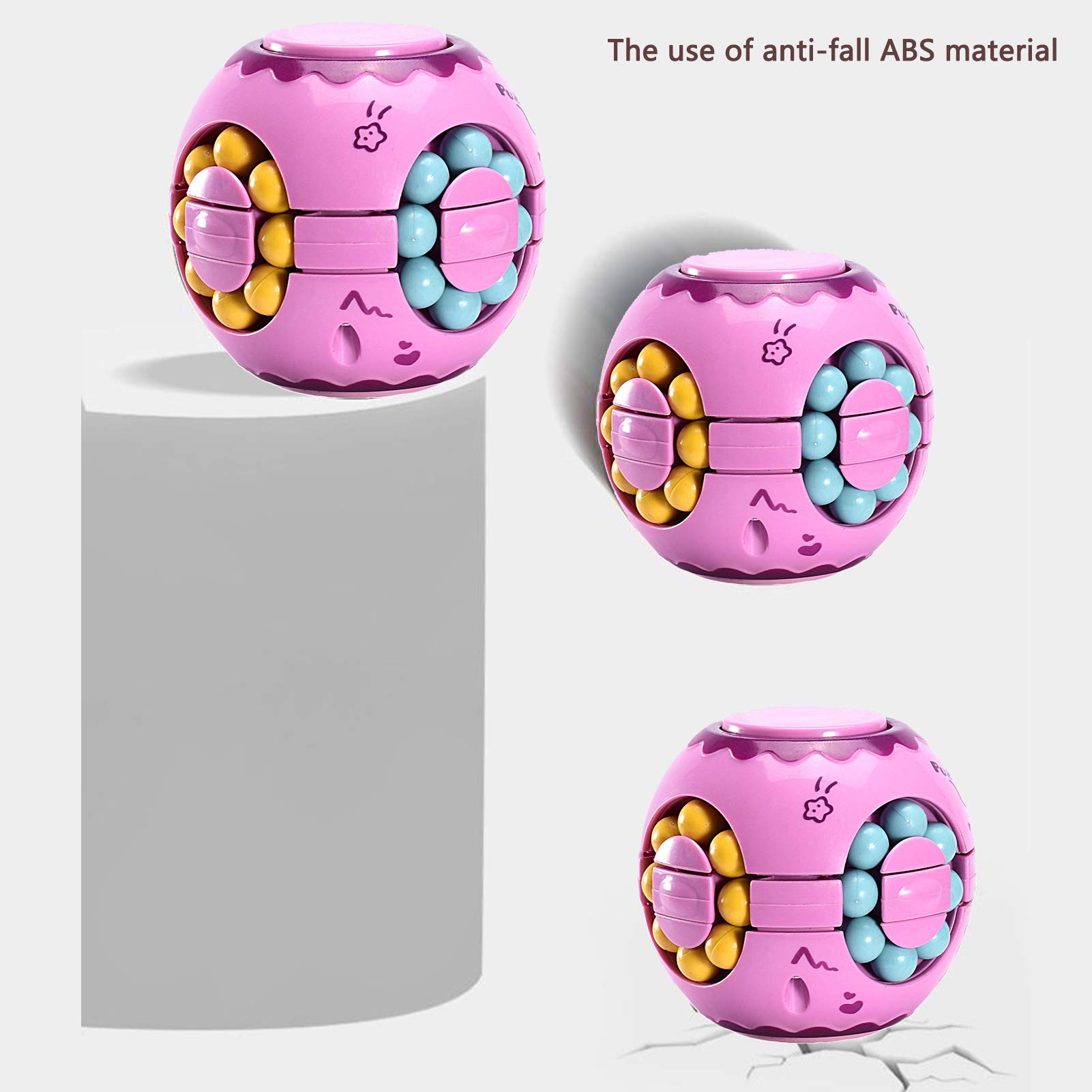 ODIKASO Rotating Magic Bean Cube Spinner Fidget Toy,Stress Relief Fidget Puzzles for Adults Kids,Anxiety Relief Learning & Education Toys,Puzzle Toys for Unisex-Children(Pink)
