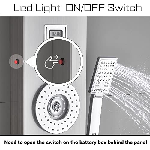 ELLO&ALLO Stainless Steel Shower Panel Tower System,LED Rainfall Waterfall Shower Head 6-Function Faucet Rain Massage System with Body Jets, Brushed Nickel