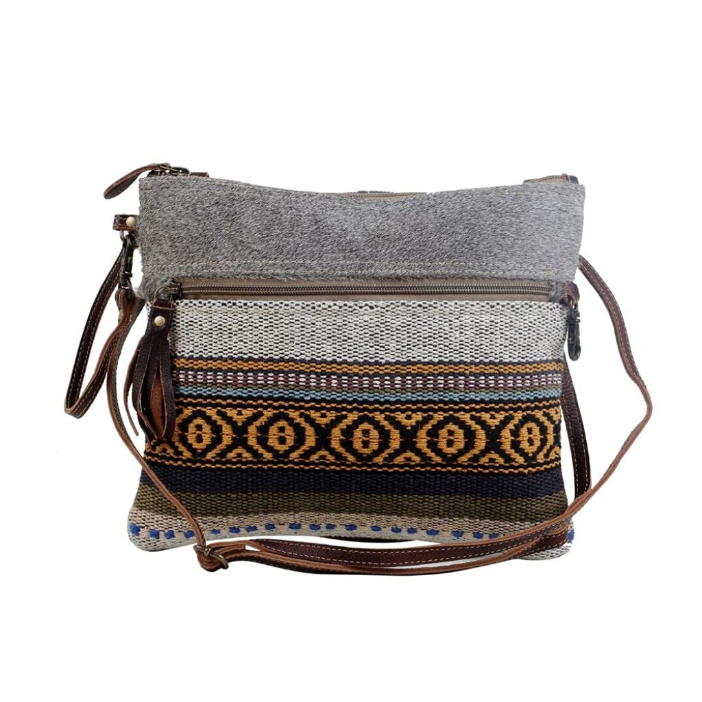 Myra Bag Swing High Small & Crossbody Bag Upcycled Cotton & Hair Leather S-2878