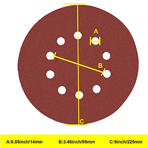 CUBEWAY 9 Inch 10 Hole Hook and Loop Abrasive Sandpaper, 30 Pcs Drywall Sander Sanding Discs, 5Pcs Each of 80 100 120 150 180 240 Grits, CW225H10