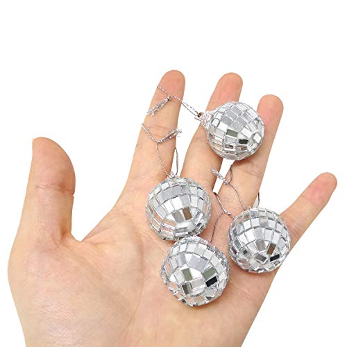 HONBAY 12PCS Mirror Disco Ball Tree Ornament Decoration with Fastening Strap for Home and Party (1.1 Inch)