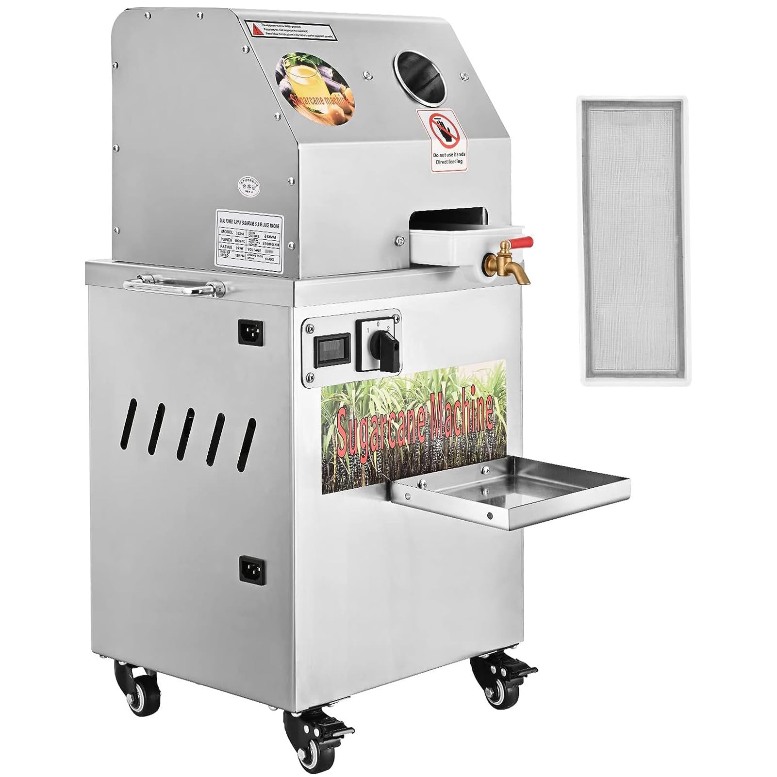 Commercial Electric Sugar Cane Juicer Sugarcane Juicing Extractor 304 Stainless Steel Celery Ginger Sweet Sorghum Press Machine, 110V 350W