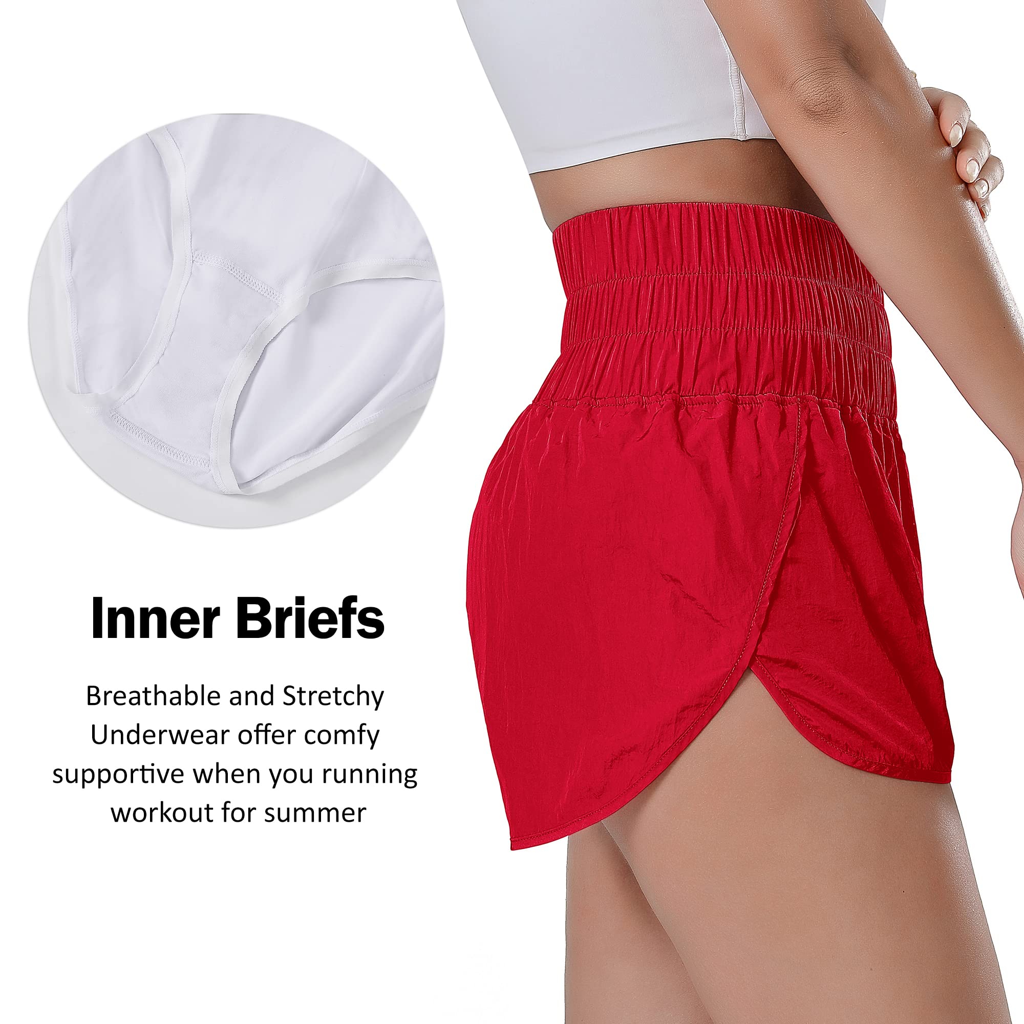 Aurefin High Waisted Athletic Shorts for Women,Womens Running Shorts with Mesh Liner Quick Dry Casual Workout Active Shorts RED/L