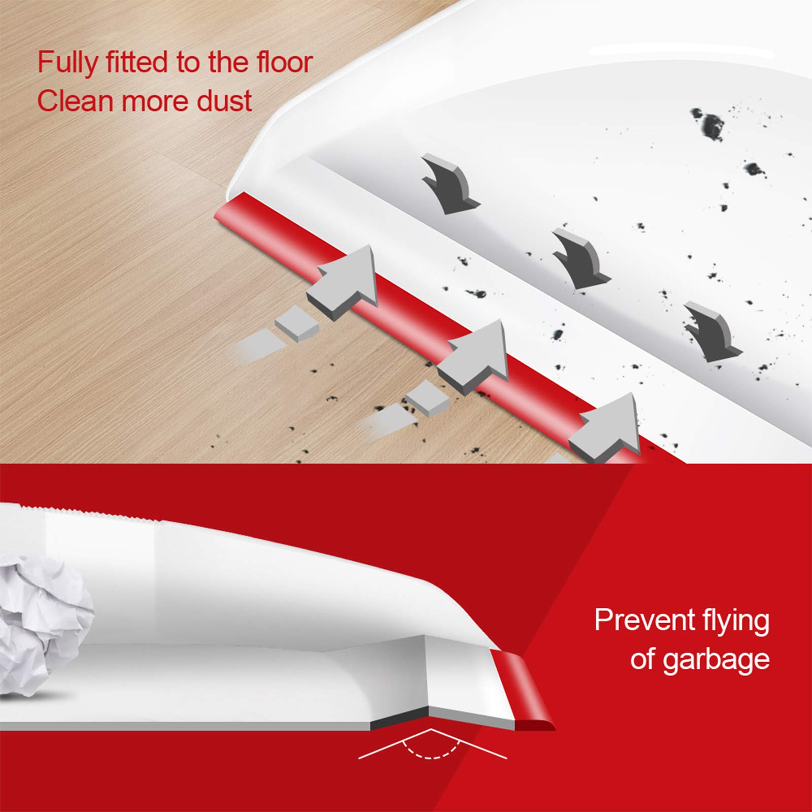 Broom and Dustpan Set - Angle Broom with Handy Clip-on Dustpan, Light Broom with 51” Long Extendable Handle for Desk,Floor,Garage and Kitchen Red White