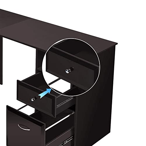 GOOD & GRACIOUS L-Shaped Desk, Home Office Corner Computer Desk with Storage Cabinet, USB Power for Modern Gaming Workstation Study File Drawer and Extra Features, Dark Brown (JHLDSK02S-1-3p)