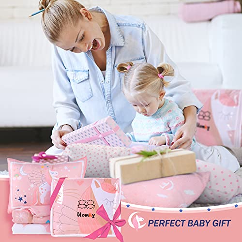 UOMNY Crib Bedding Set for Girls - Pink Baby Nursery Bedding Sets 3 Pieces Crib Quilt Comforter Fitted Crib Sheet Toddler Pillowcase Soft Star Baby Bedding Set