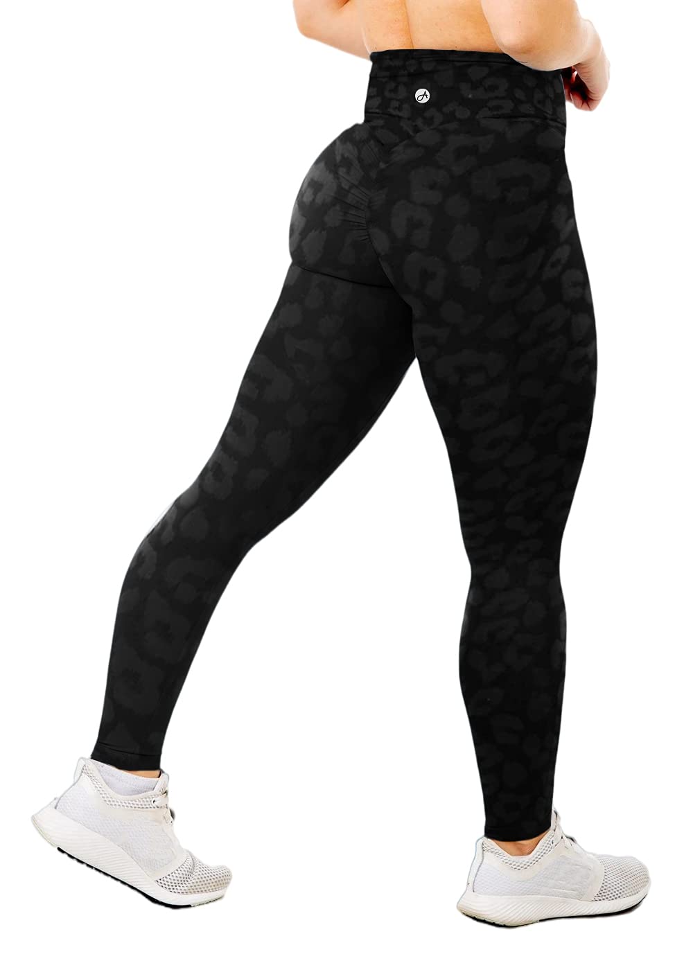Aurgelmir Women's Booty Scrunch Workout Sports Leggings Butt Lifting Ruched Yoga Pants with Pockets (Leopard, Small)