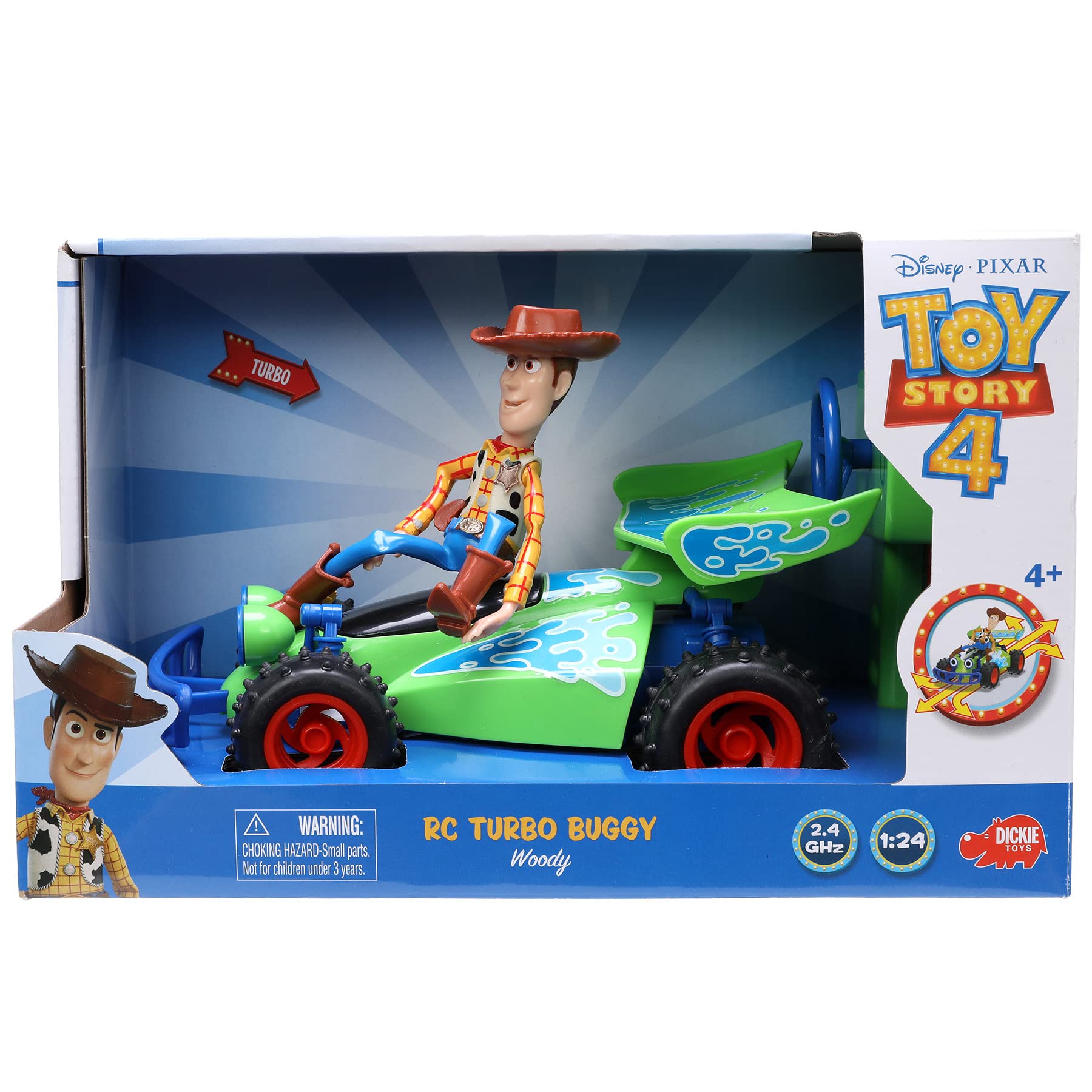Jada Toys Jada Disney Pixar Toy Story 4 Turbo Buggy W/Woody Radio Control Vehicle, 2.4 Ghz, 1: 24