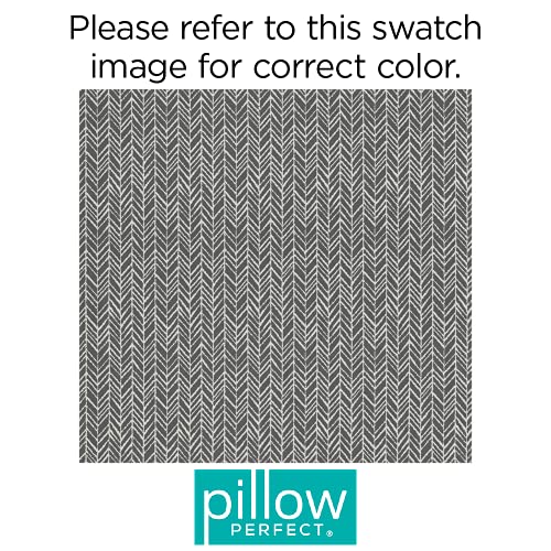 Pillow Perfect 610047 Outdoor/Indoor Herringbone Slate Square Corner Chair Cushion, 36.5" x 18", 1 Count (Pack of 1),Grey