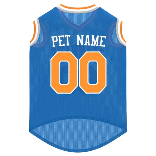 Custom Pet Basketball Jerseys for Dog & Cat,Personalized Pets Basketball Jersey Shirt with Name Number,Basketball Team Clothes (New York Blue)