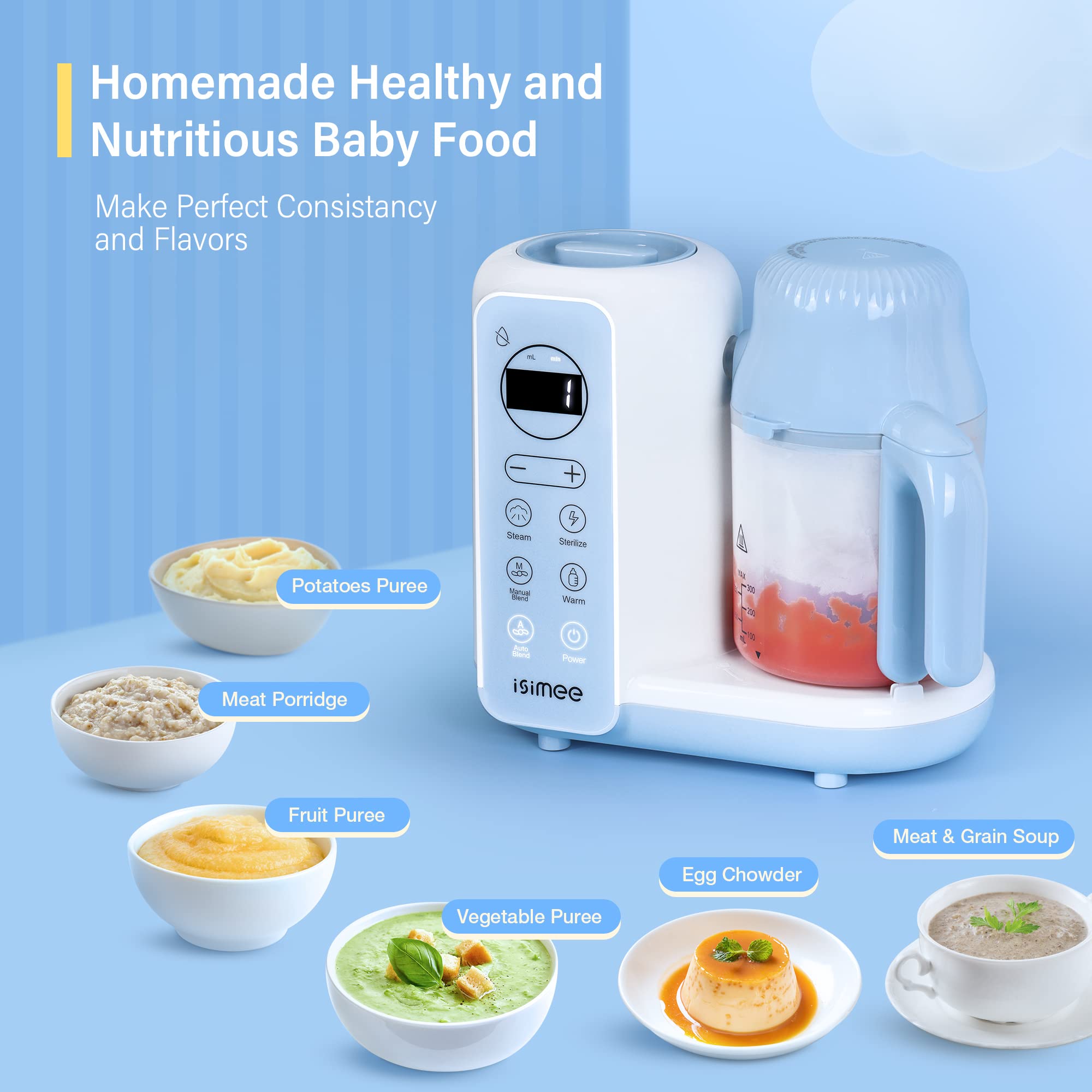 ISIMEE Baby Food Maker, Baby food Processor, Multi-Function Puree Blender Grinder Steamer,baby Food Warmer Mills Machine, Healthy Homemade Baby Food in Minutes with Touch Screen Control