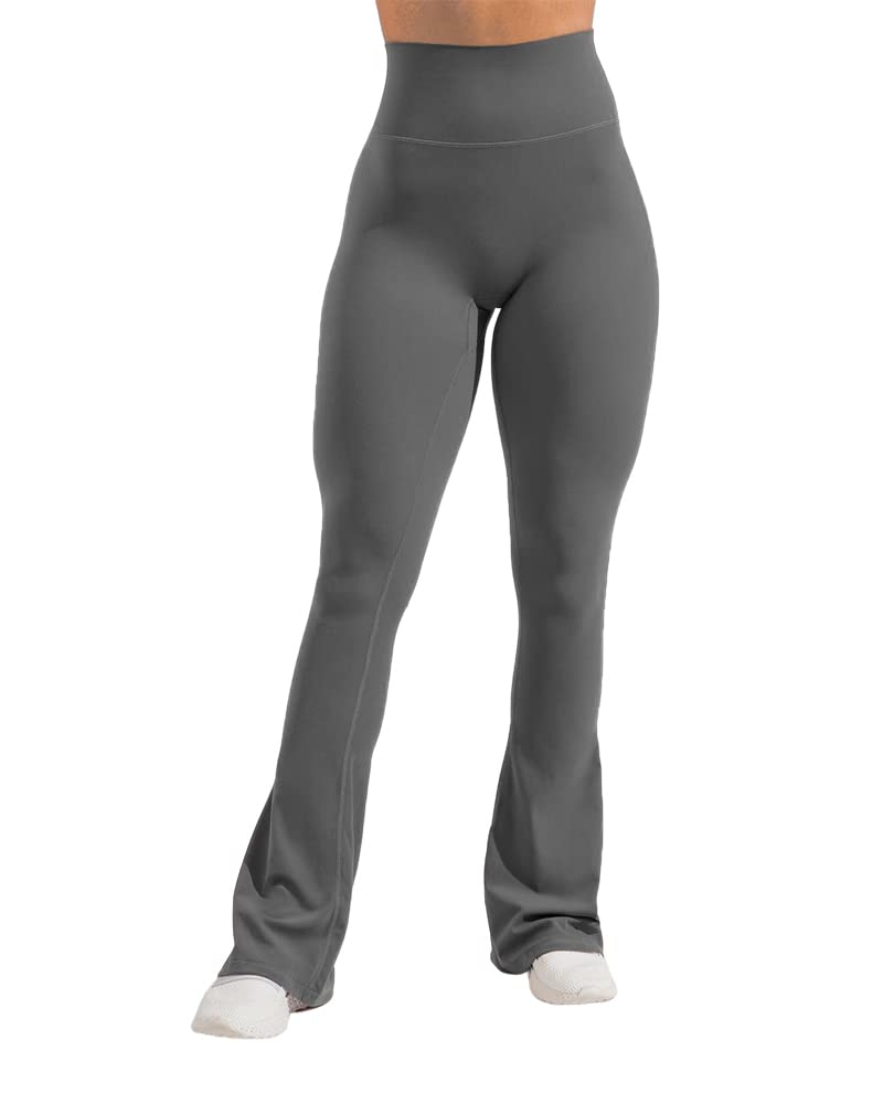 Aurgelmir Womens High Waist Flare Yoga Pants Butt Lifting Running Athletic Bootcut Leggings with Pockets Grey