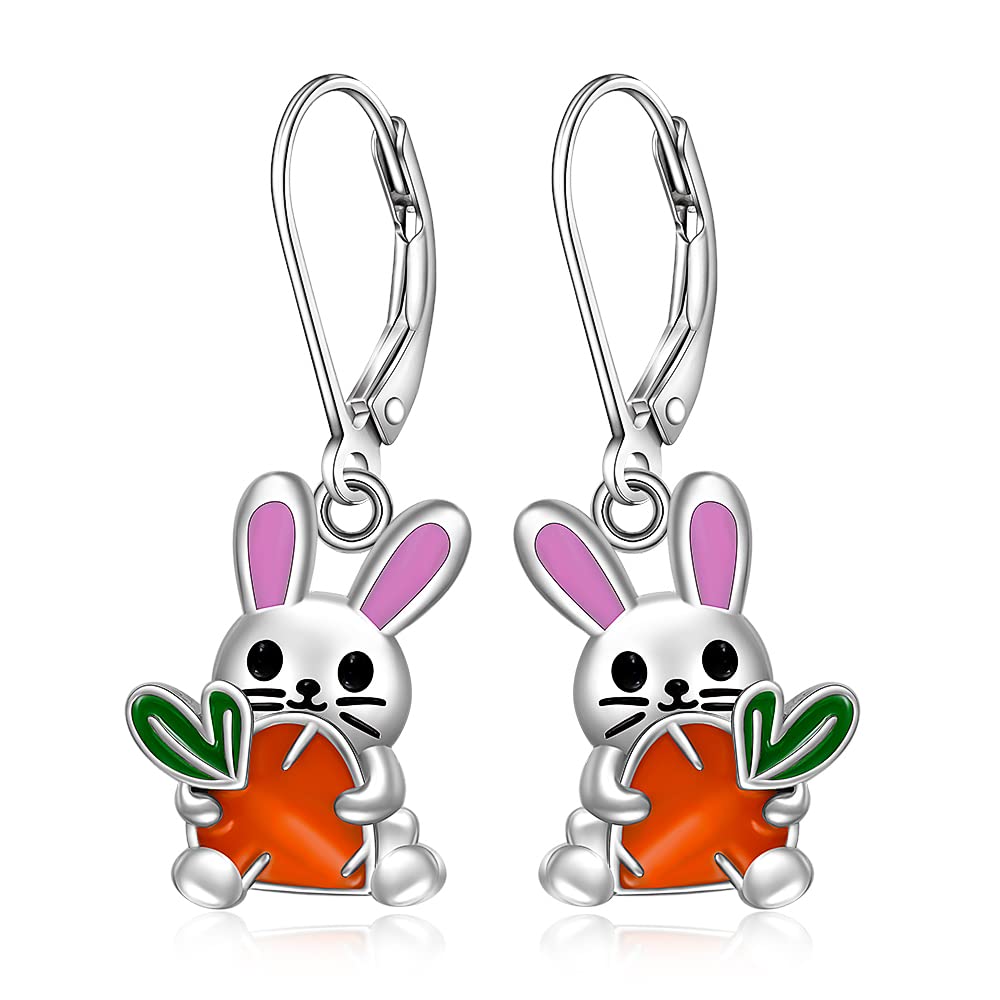 Bunny Earrings for Women Sterling Silver Easter Earrings Bunny Loves Carrot Rabbit Animal Easter Jewelry
