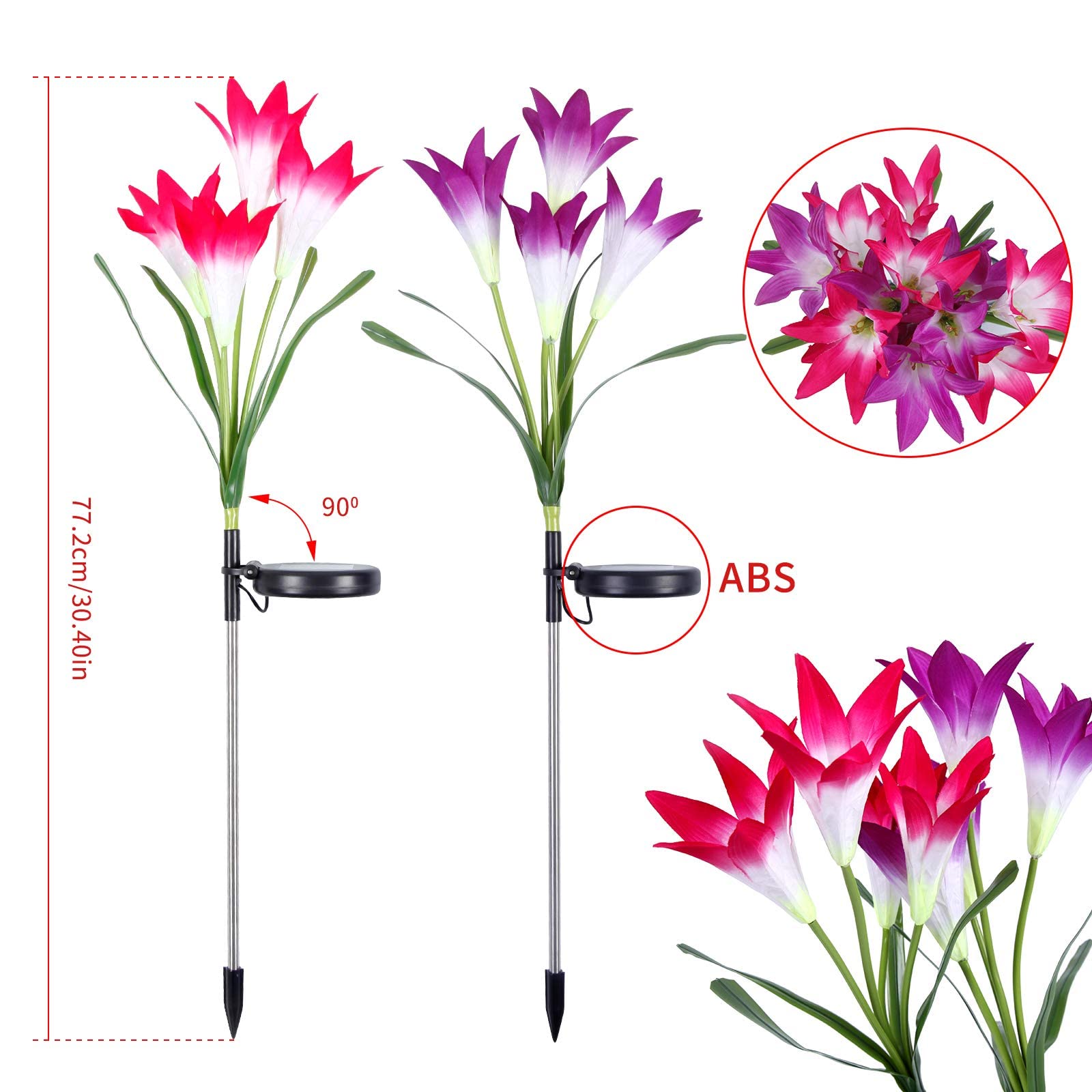 Hatstart Outdoor Solar Garden Lights,4 Pack Solar Patio Lights with 16 Bigger Lily Flower Lights Waterproof 7 Colors Changing LED Solar Powered Lights for Garden, Patio, Pathway