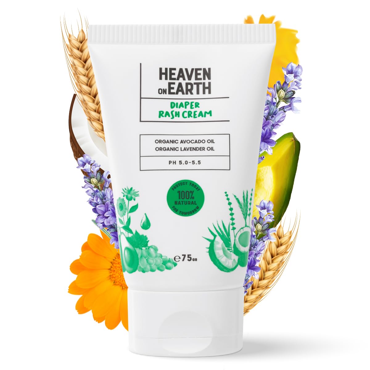 Heaven on Earth- 100% Natural and enriched with organic ingredients Diaper Rash Cream, Free of Phtalate, Paraben, Parfum, 100% Plant Based Diaper Rash Cream, 2,6 Oz
