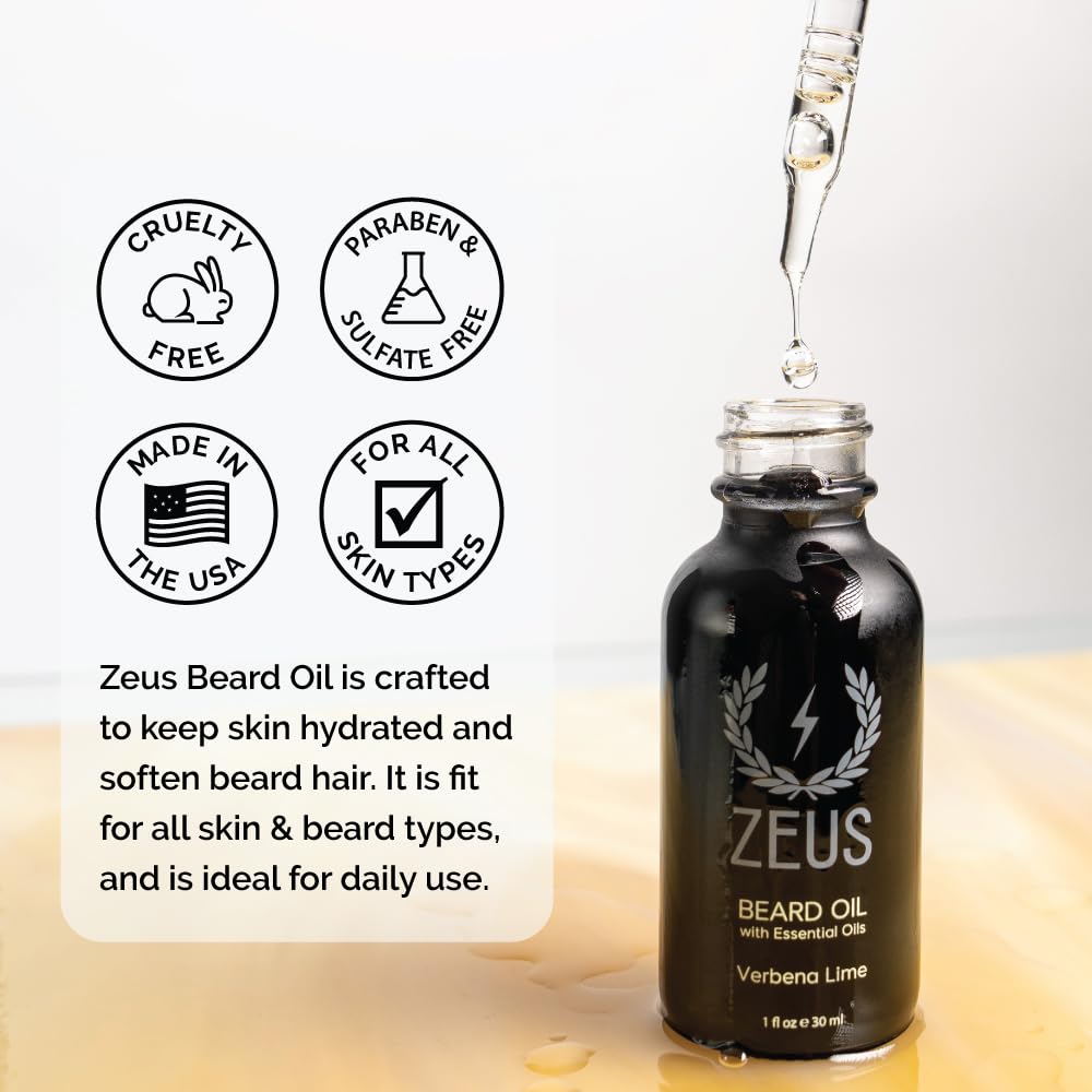 ZEUS Natural Beard Oil, Premium Conditioning Beard Oil to Soften Beard & Mustache β MADE IN USA (Vanilla Rum) 1 oz.