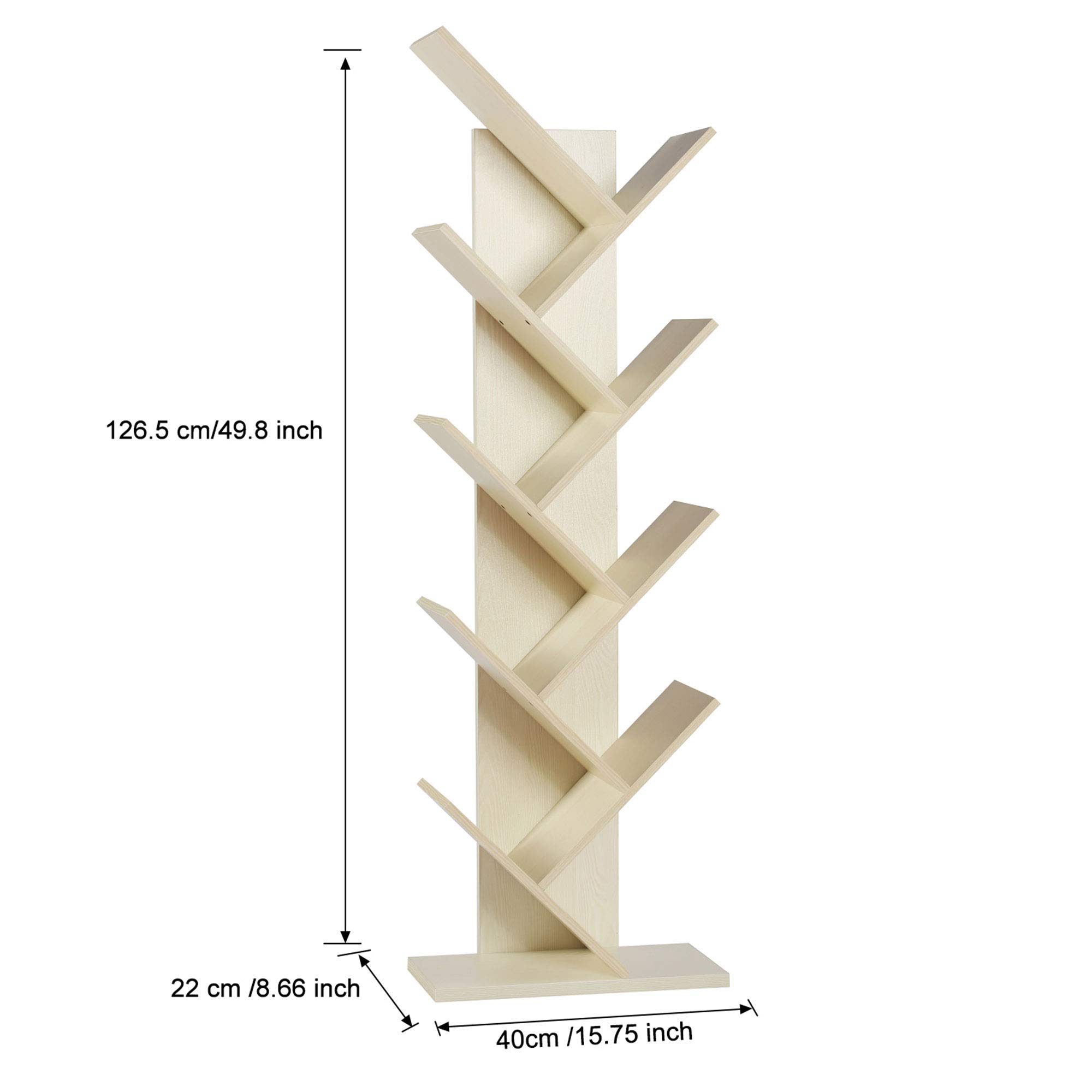 Berry Ave 9-Tier Tree Bookshelf - Unique Bookshelf for Books, Magazines, DVDs & More- Space Saving Spine Book Tower - Free Standing Bookcase in Modern Design for Home & Office Use (White)