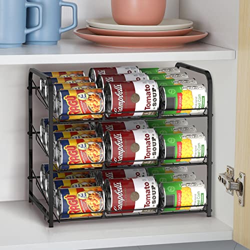 BTY Can Organizer for Pantry Stackable 2 Pack 3 Tier Metal Can Dispenser Holds Up 72 Cans 2 in 1 Canned Goods Organizer for Pantry Kitchen Organization and Storage