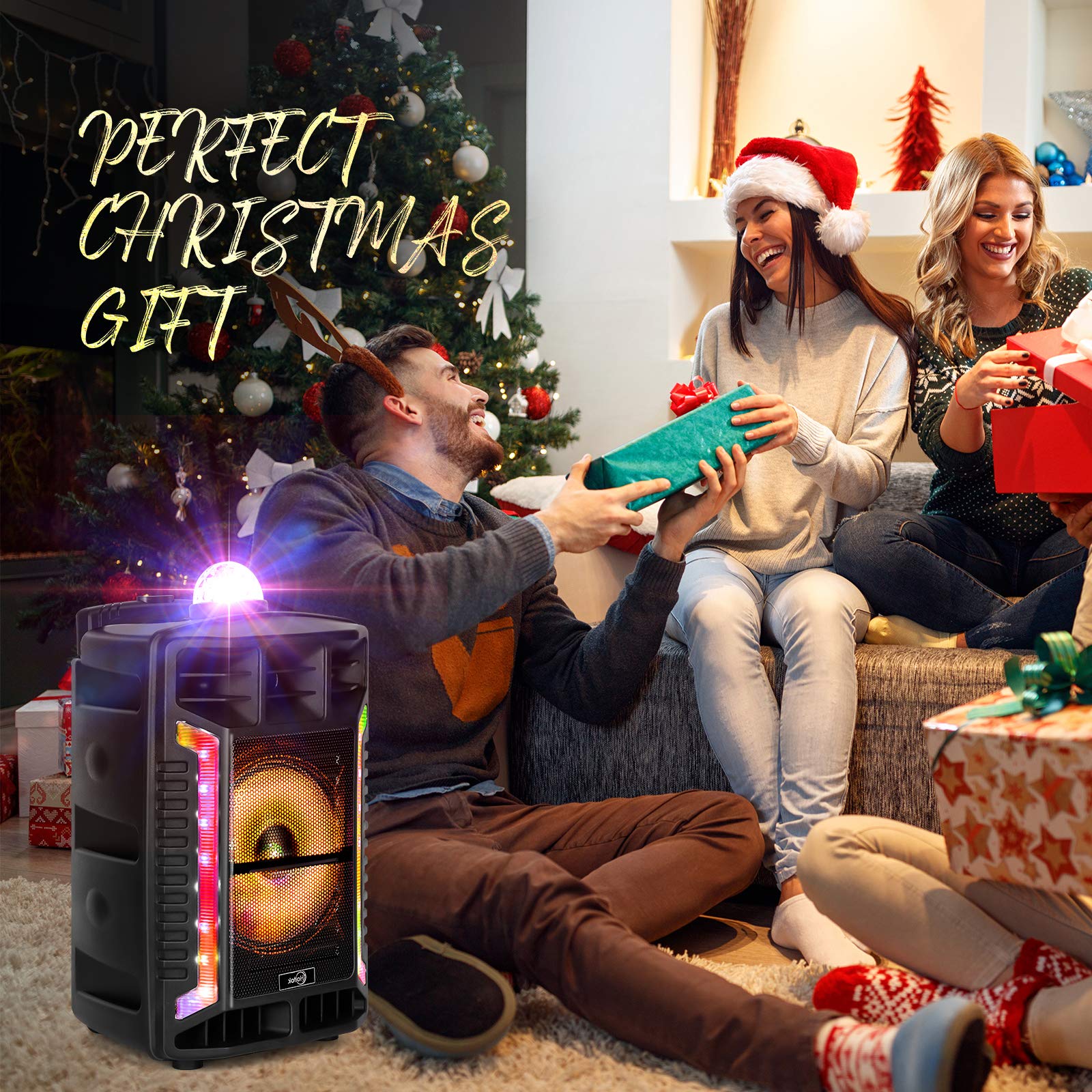 Portable Karaoke Machine 8ββ PA Speaker System Bluetooth Karaoke System for Adults & Kids with Disco Ball, Microphone Rechargeable Battery USB/SD Reader