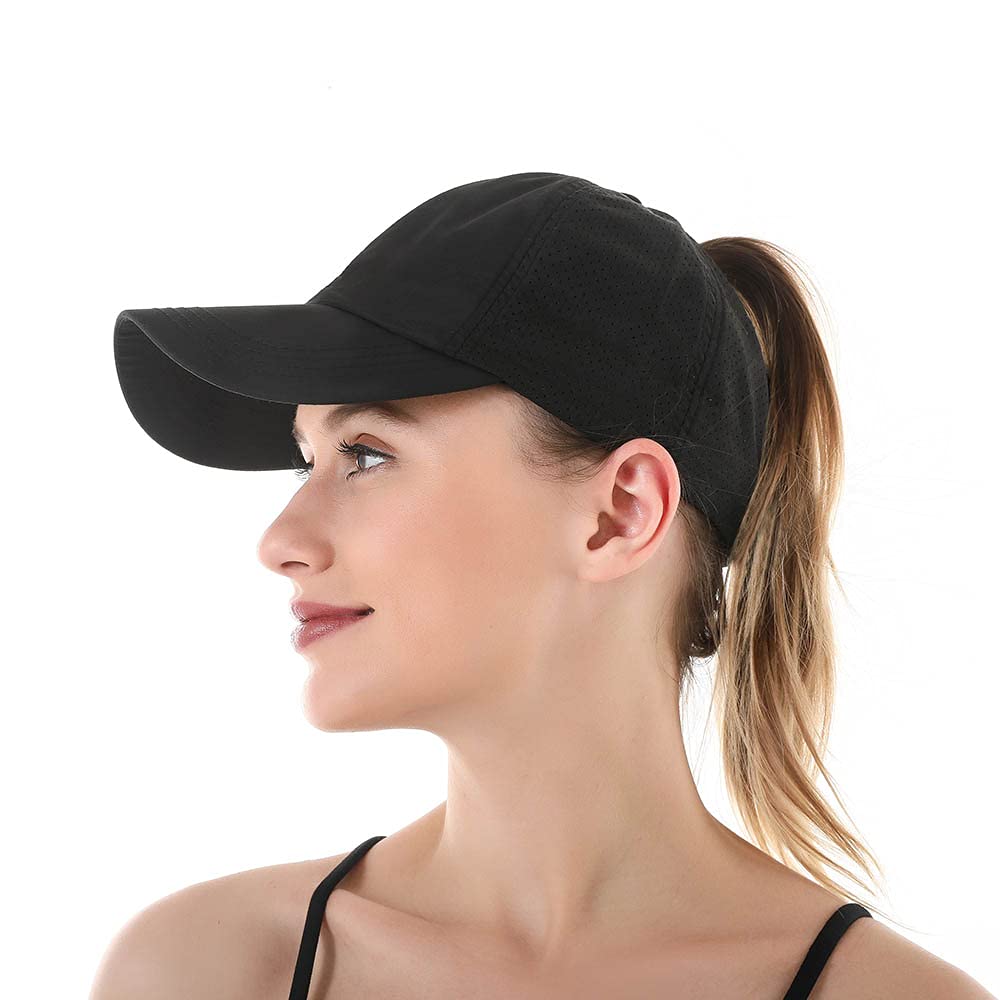 Bonvince Womens Criss Cross Ponytail Hat Quick Drying Baseball Cap Sun Hats UV Protection Sport Hat Black/Dark Blue