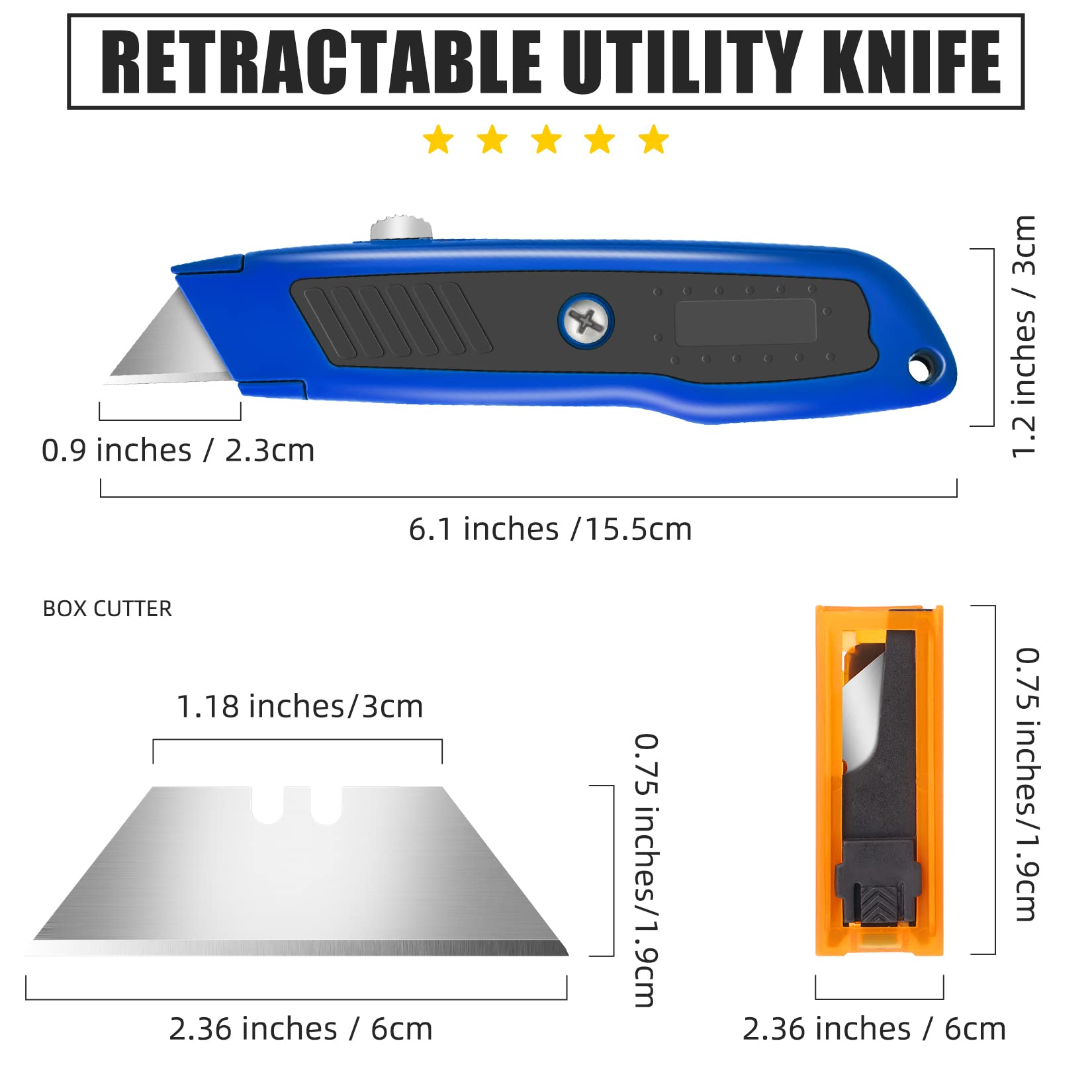 DIYSELF 4 Pack Box Cutters Utility Knives, Retractable Box Cutter Box Knife with 10 Utility Blades, Box Package Opener, Razor Knife Utility Heavy Duty for Cardboard, Carpet, Paper, Box Cutter Knife