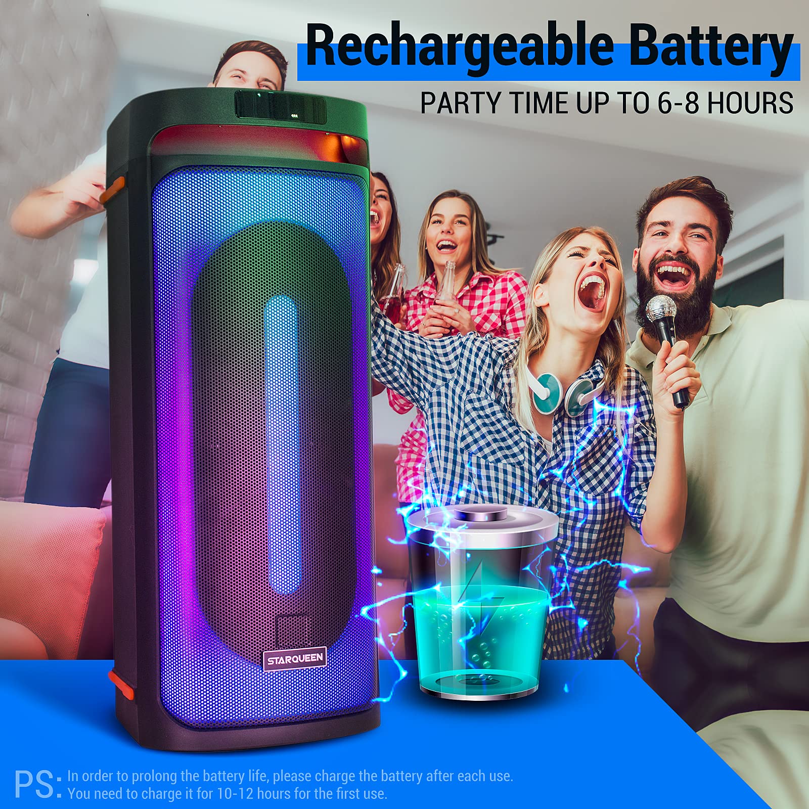 Portable Karaoke Speaker Karaoke Machine System 200 Watt Peak Power Bluetooth for Adults Kids PA Stereo with Dual 6.5" Woofer, DJ Lights, 2 Wireless Mics, LCD Screen, Recording/MP3/USB/TF