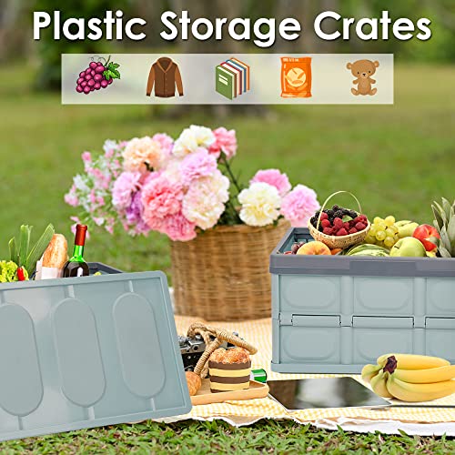 Foldable Storage Boxes with Lids [3-Pack] Collapsible Plastic Storage Bins Organizer Containers Baskets Cub with Cover,Stackable Utility Crates Storage Box (Blue, 30L)