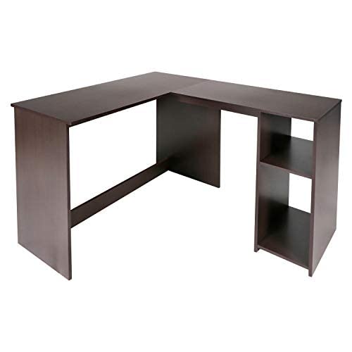 FurnitureR Computer Desk with Bookshelf Industrial Style Study Table Computer Gaming Desk with Storage, Wooden L-Shaped Corner Desk Save Space for Home Office, Brown
