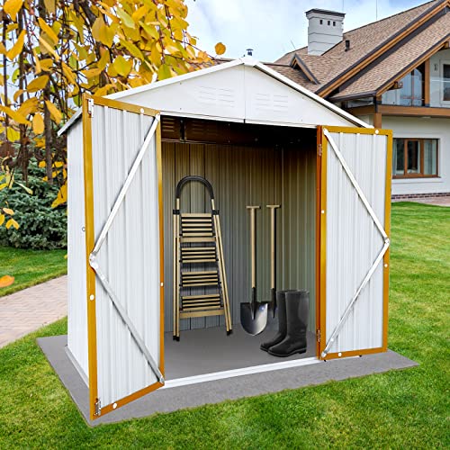 Morhome 6 x 4 FT Outdoor Storage Shed, Metal Garden Tool Shed, Outside Sheds & Outdoor Storage Galvanized Steel with Lockable Door for Backyard, Patio, Lawn, Brown