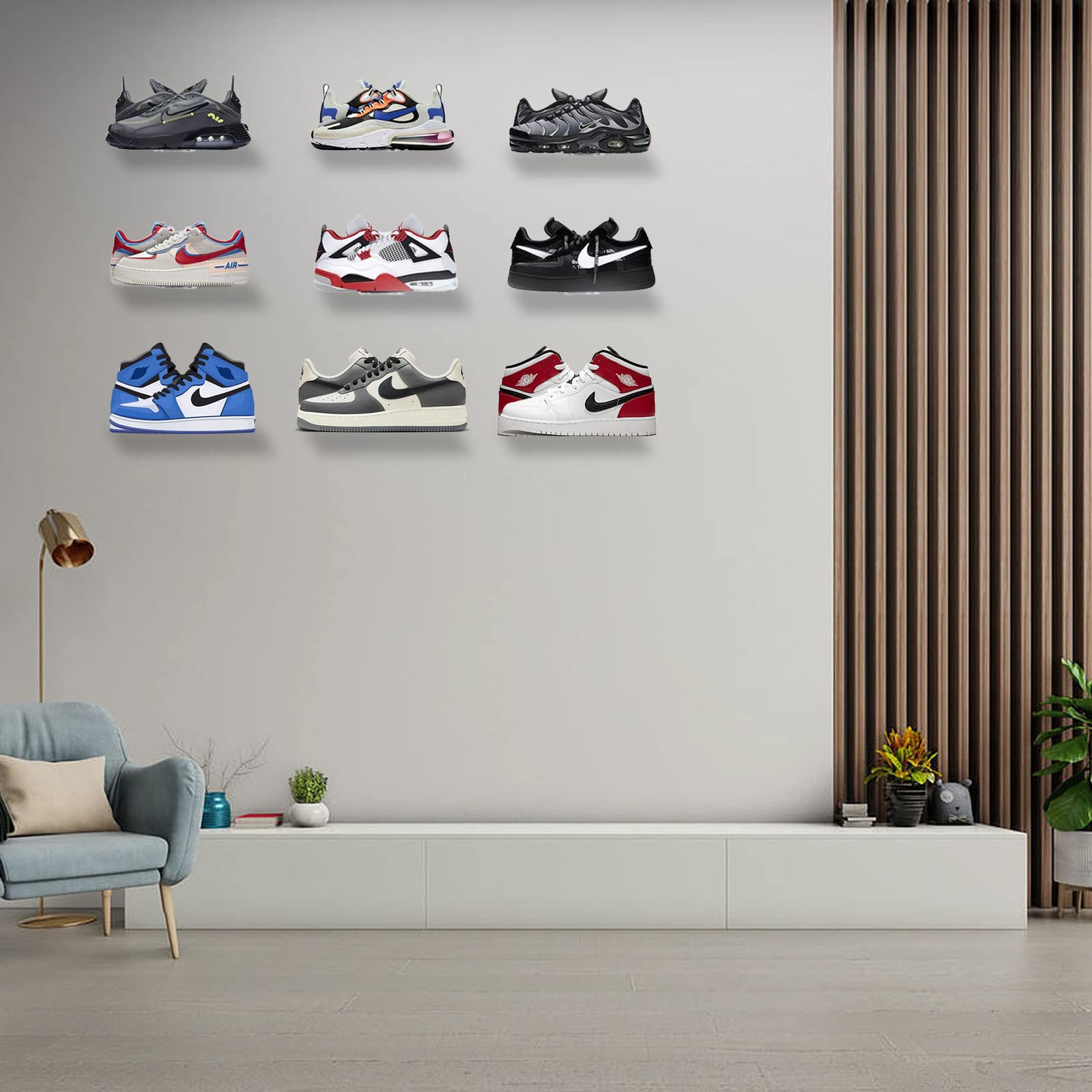 Guntsous 6 PCS Acrylic Floating Shoe Rack Wall Mount Display Shoe Rack Transparent Storage Rack for Home Use Sneaker Display Rack with Screws and Anchors