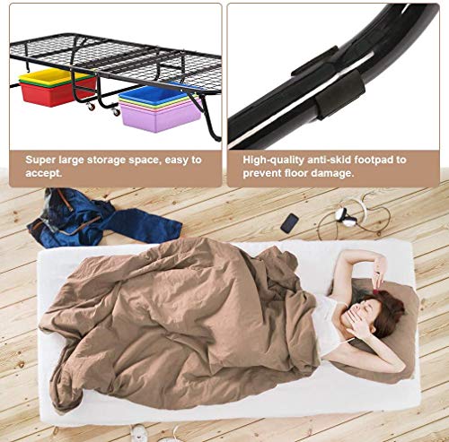 Folding Guest Bed Portable Camping Cot with Wheels,Portable Beds Frame Heavy Duty Extra Roll Away Foldaway 3.9 Inch Thick Memory Foam Mattress for Spare Bedroom & Office,L75 x W30 x H12 IN,White
