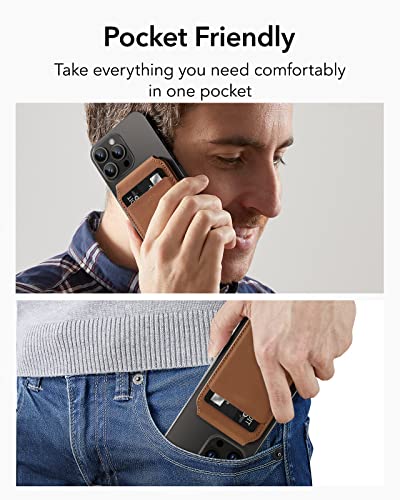 ESR Magnetic Wallet (HaloLock), Compatible with MagSafe Wallet, iPhone Wallet with Adjustable Stand, for iPhone 15/14/13/12 Series, Not for iPhone 13/12 mini, 3 Card Holder, Vegan Leather, Brown