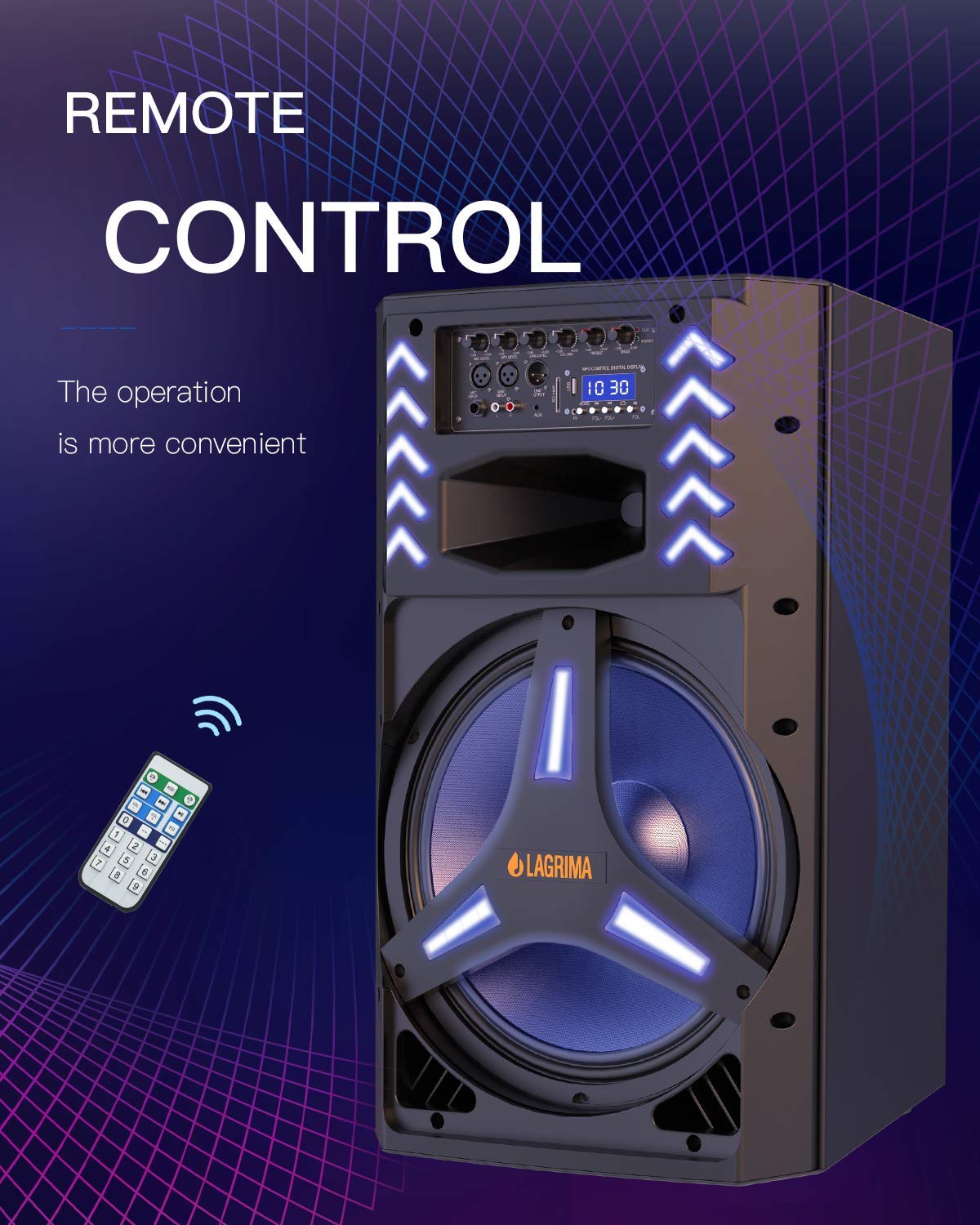 LAGRIMA LPS-500 Portable 15-Inch 2-Way 1800W PA Speaker System, DJ Karaoke Machine with Wireless Bluetooth/FM Radio/USB/SD Card Slot