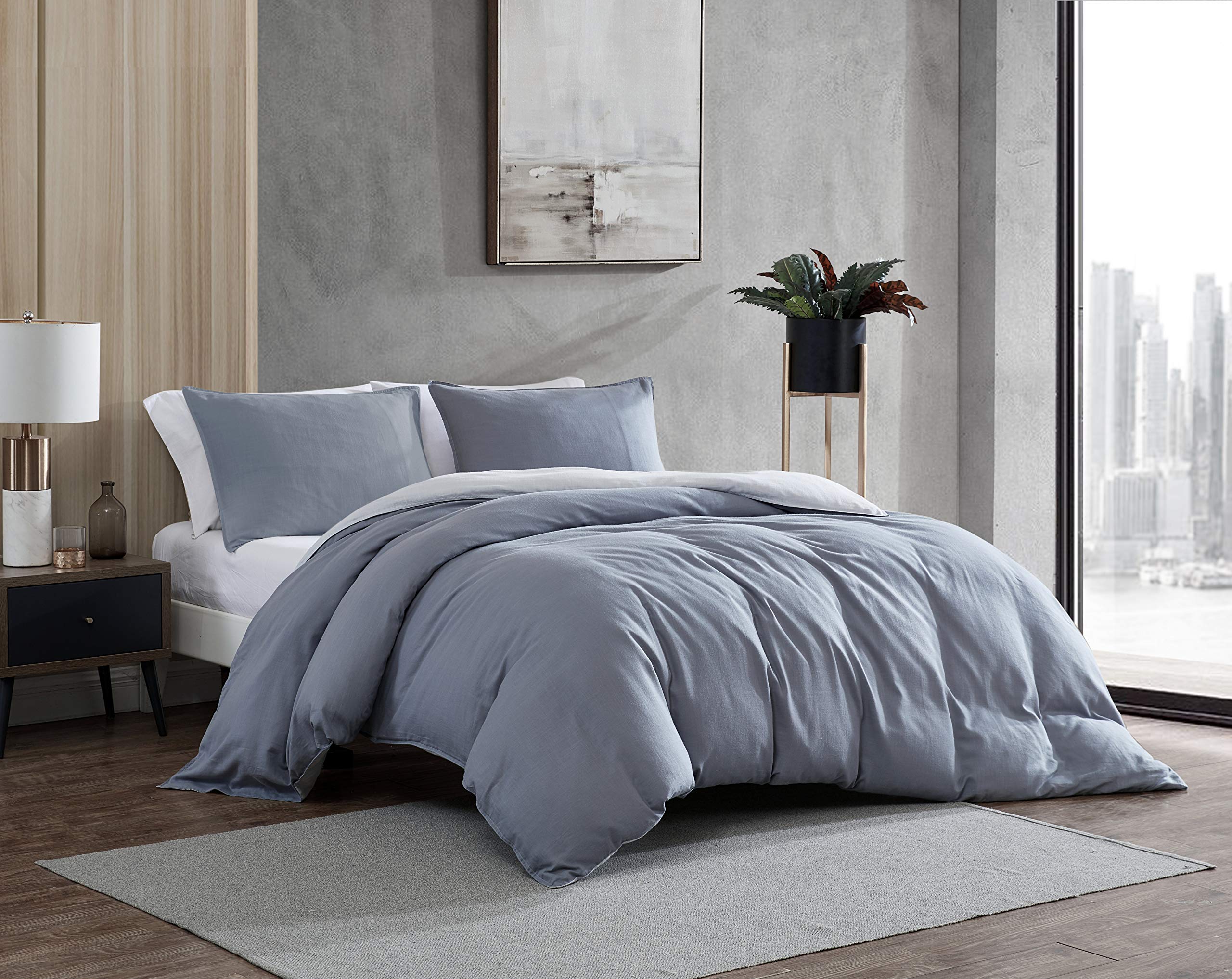 Kenneth Cole New York - King Duvet Cover Set, Reversible Cotton Bedding with Matching Shams, All Season Home Decor (Nila Grey, King)