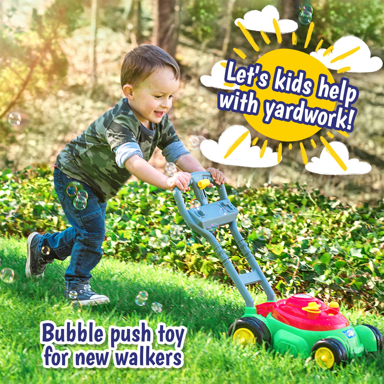 Maxx Bubbles Deluxe Bubble Lawn Mower Toy – Includes 4oz Bubble Solution | Outdoor Bubble Machine for Kids | Easy to Use, No Batteries Required | Amazon Exclusive, Red – Sunny Days Entertainmen