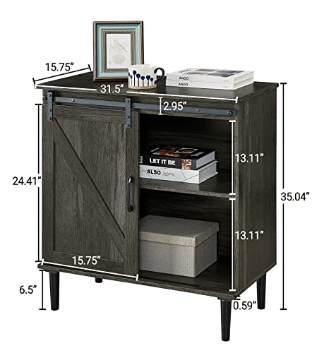 IRCPEN Sideboard Buffet Storage Cabinet, Small Accent Cabinet with Barn Door, 31.5" Cupboard Sliding Barn Door Kitchen Cabinet with Shelves for Bar, Living Room,Dining Room, Hallway (Dark Grey)