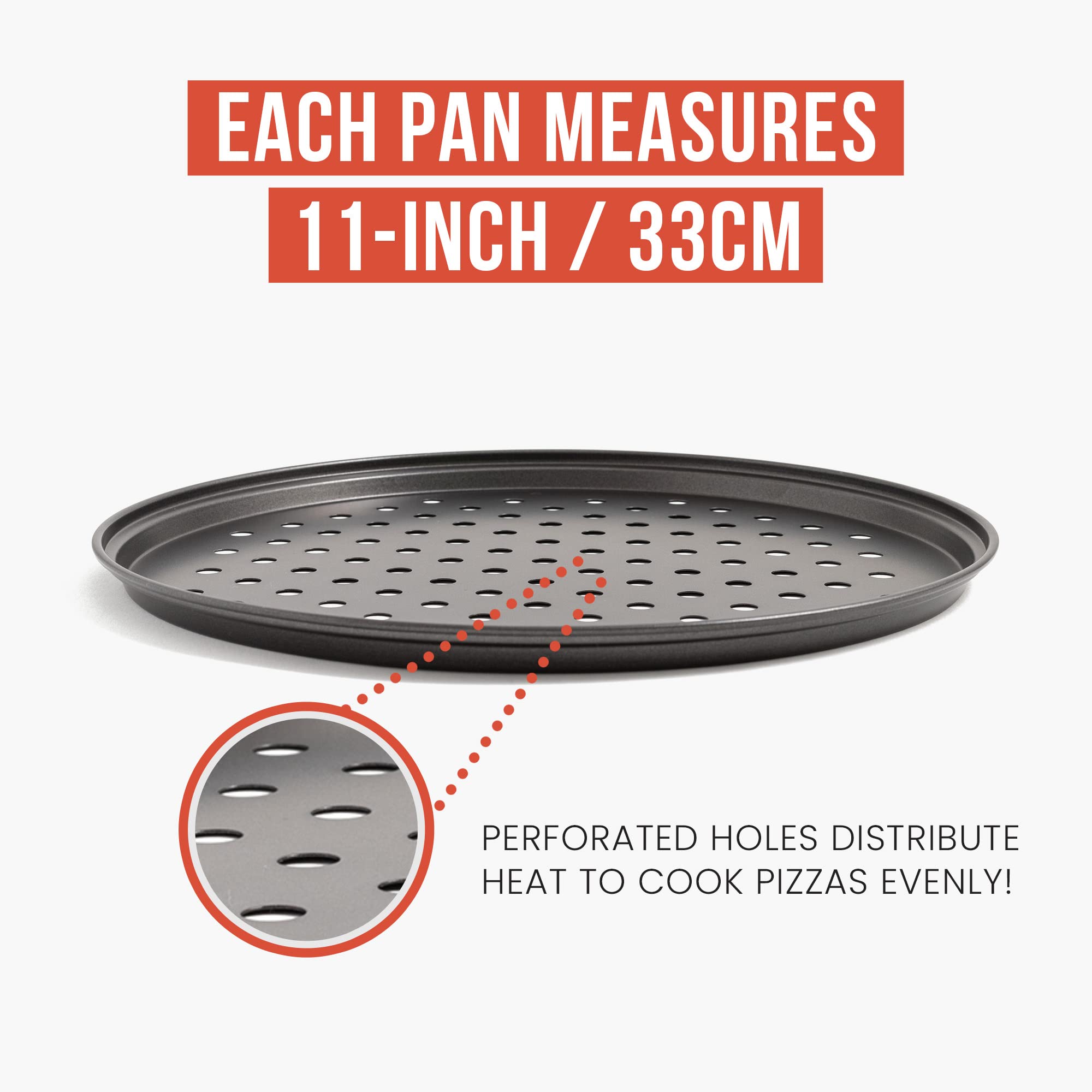 Chef Pomodoro Pizza Baking Set with 3 Pizza Pans & Pizza Rack, 13-Inch, Non-stick Pizza Stand & Pizza Tray for Oven, Grill, Pizza Pan with Holes, Perforated Pizza Pan for Oven, Barbeque