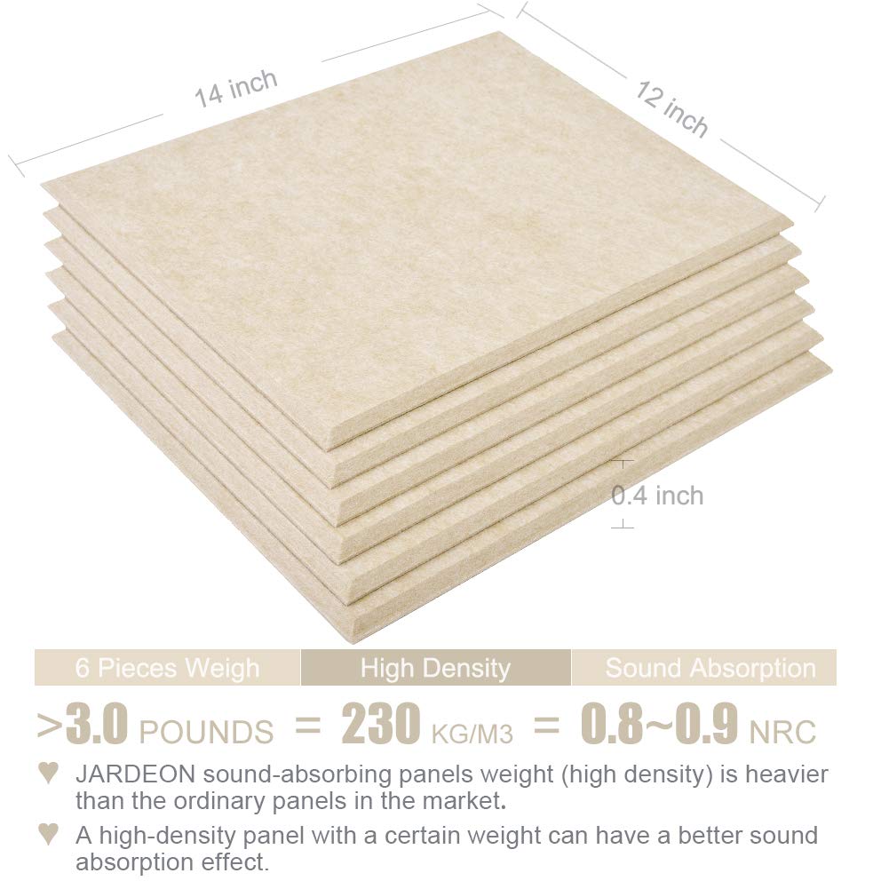 Jardeon Acoustic Absorption Panels Camel Sound Absorbing Padding Soundproof Wall Tiles, Beveled Edge, 16" X 12" X 0.4", 6 Pack