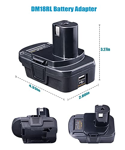 Garystat Battery Adapter DM18RL, Compatible for Dewalt 20V & Milwaukee M18 18V Lithium Battery Convert to for Ryobi 18V P108 ABP1801 Battery for Ryobi 18V Cordless Tools, with USB Port