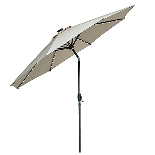 GDY 10Ft Patio Umbrella, Solar Powered 40 LED Lighted Aluminum Outdoor Table Market Umbrella with Tilt and Crank (Khaki)