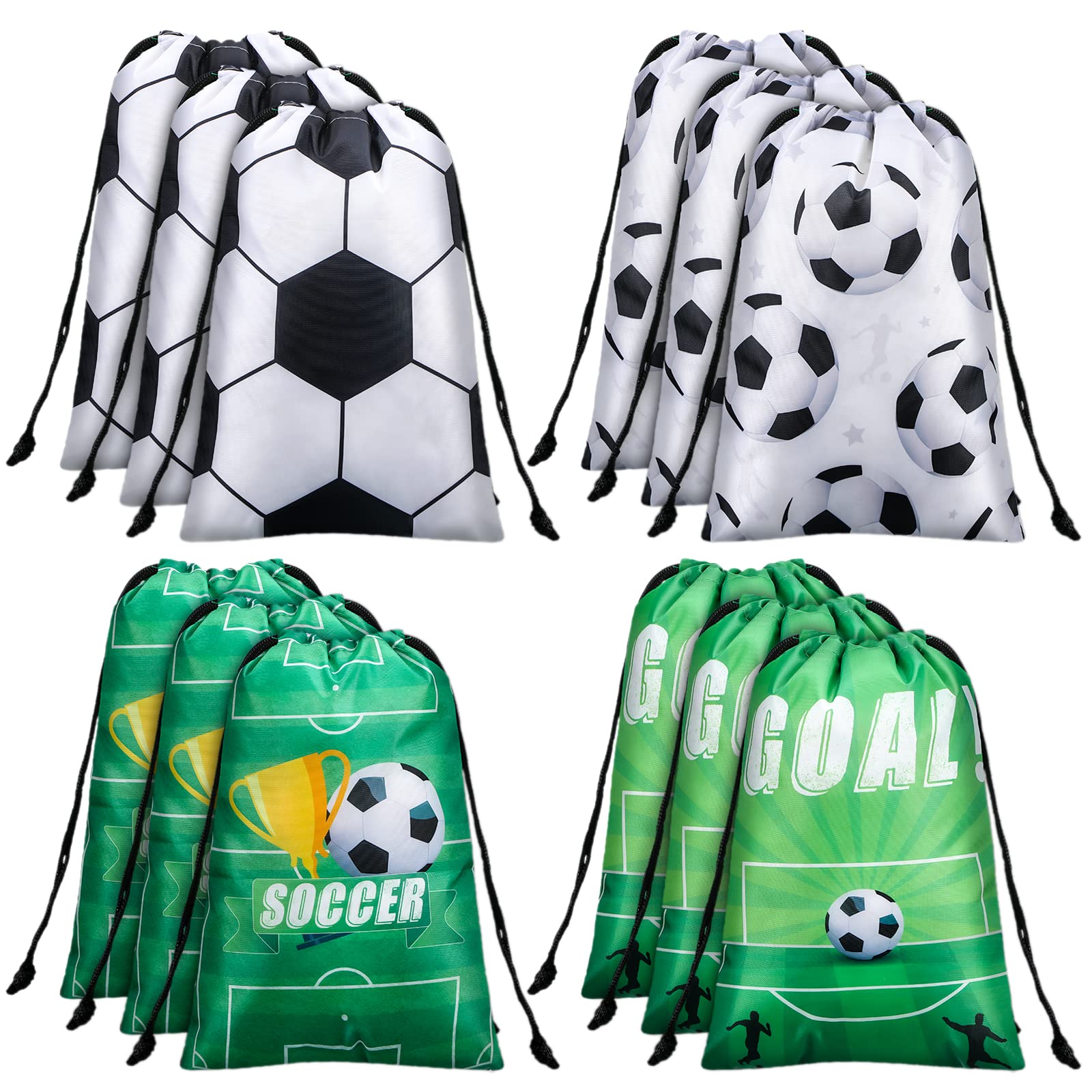 Shappy 12 Pcs Soccer Party Favor Bags Sports Party Drawstring Bags Candy Treat Reusable Cloth Bags Party Gift for Birthday Sports Party Soccer Football Basketball Baby Shower Decor Supplies (Soccer)