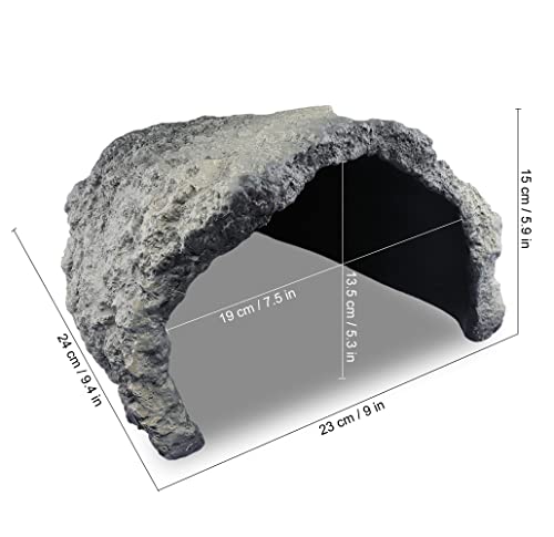 Gray Reptile Rock Cave Habitat Hide – Premium Non-Toxic Resin for Aquariums & Terrariums – Large Size